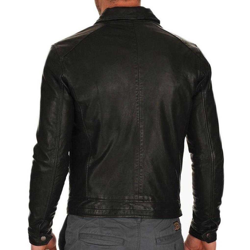 Casual Short Black Biker Leather Jacket for Men – Musheditions
